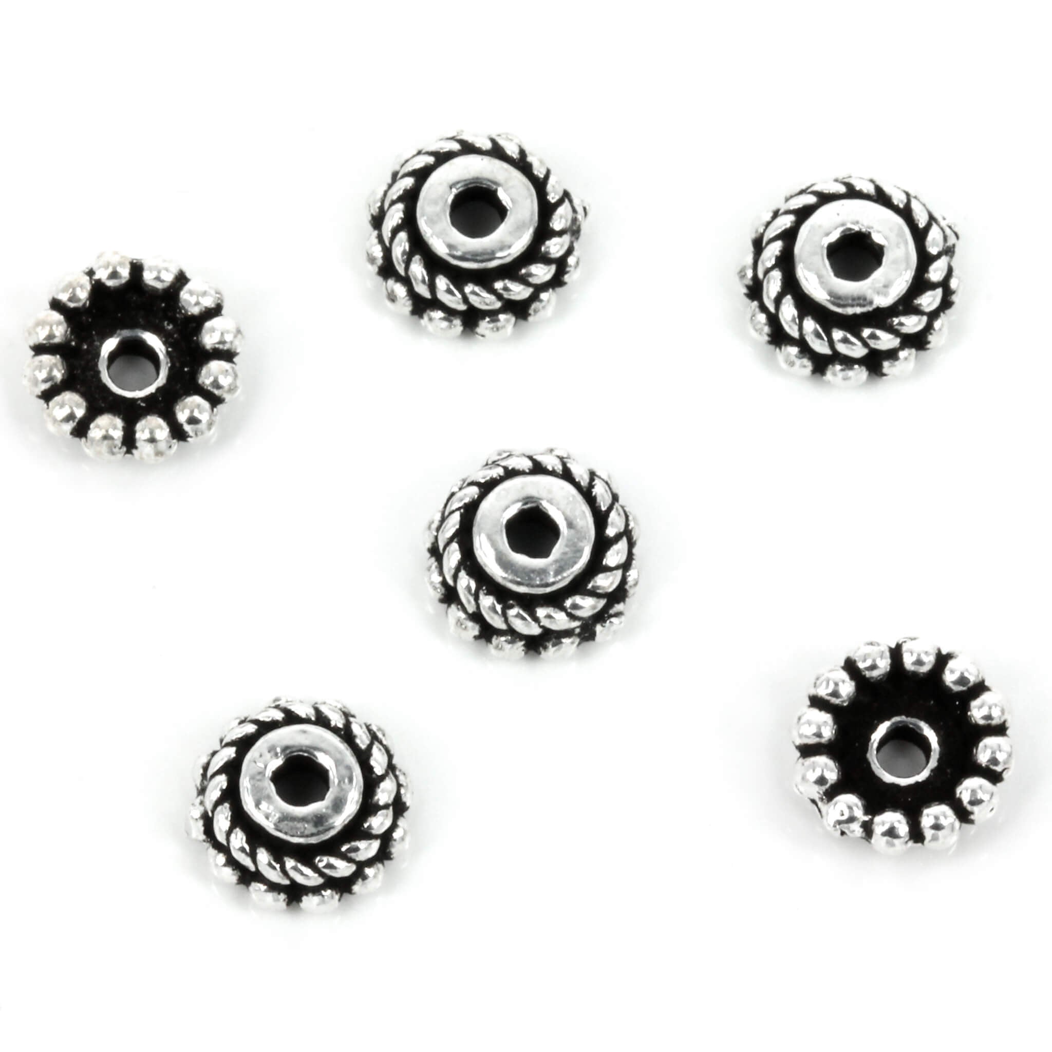 Bali-Style Granulation & Twists Bead Caps in Sterling Silver 7mm ...