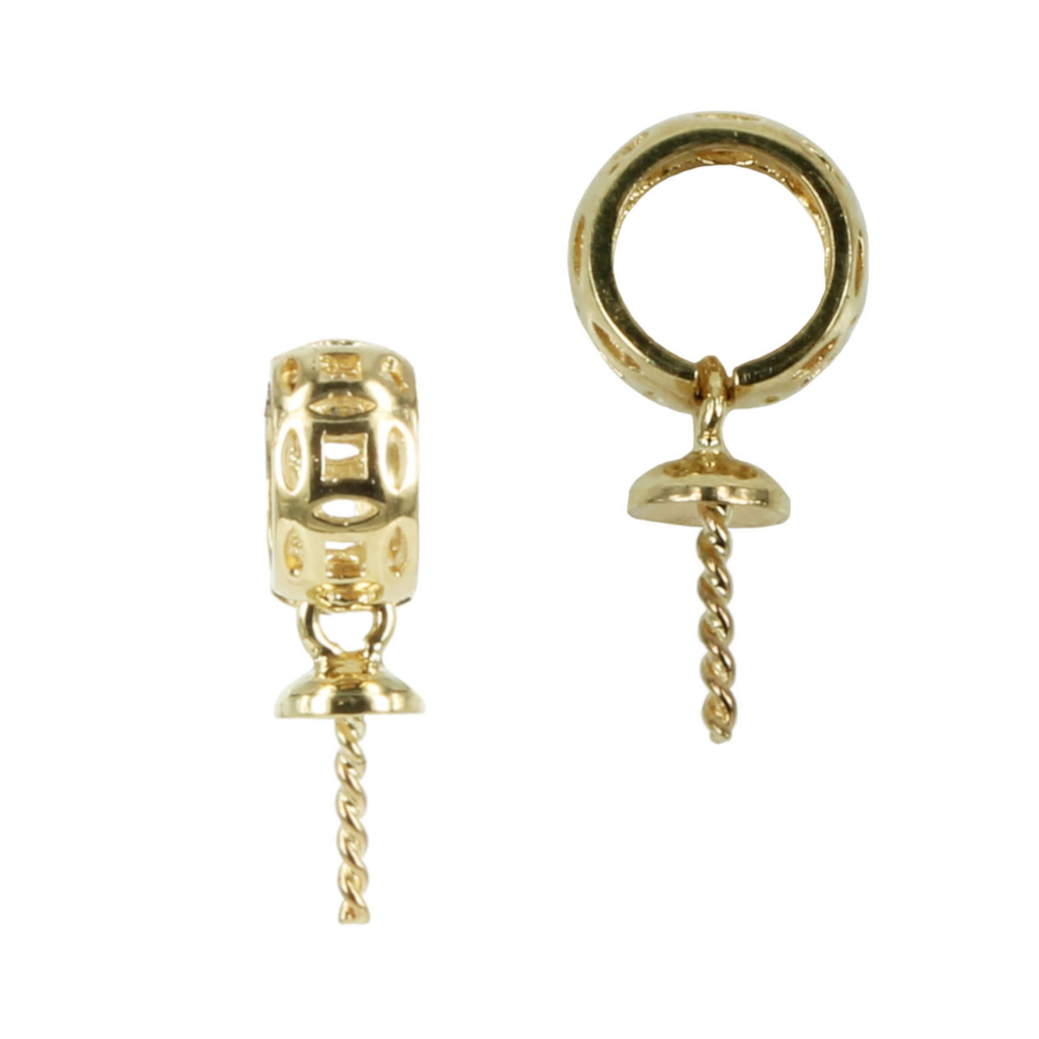 18Kt Gold Pierced Wide Tube Bail with Cup & Peg Pearl Mounting 13.6x3 ...