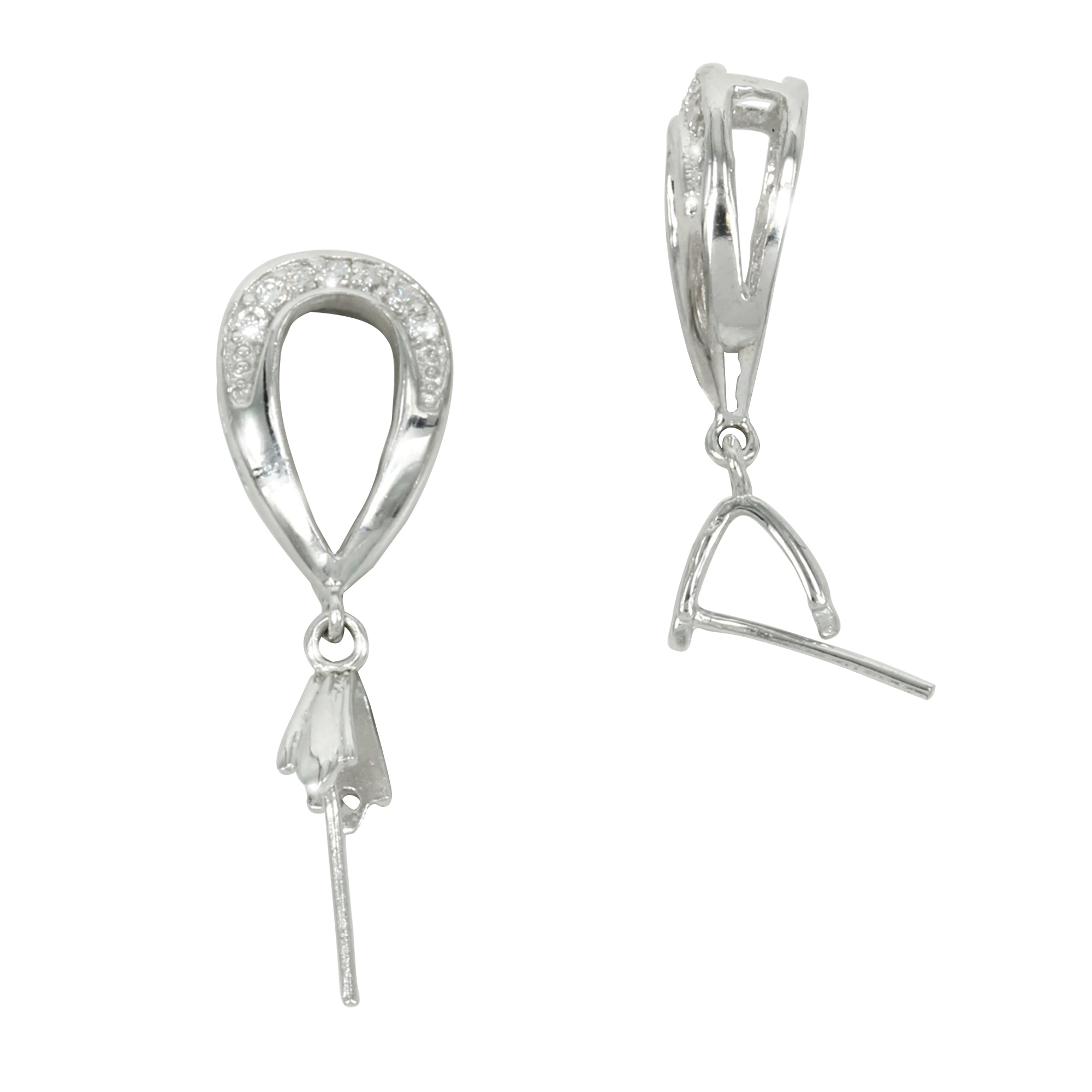 Inverted Teardrop Pinch Bail with CZ's in Sterling silver 9x22mm ...