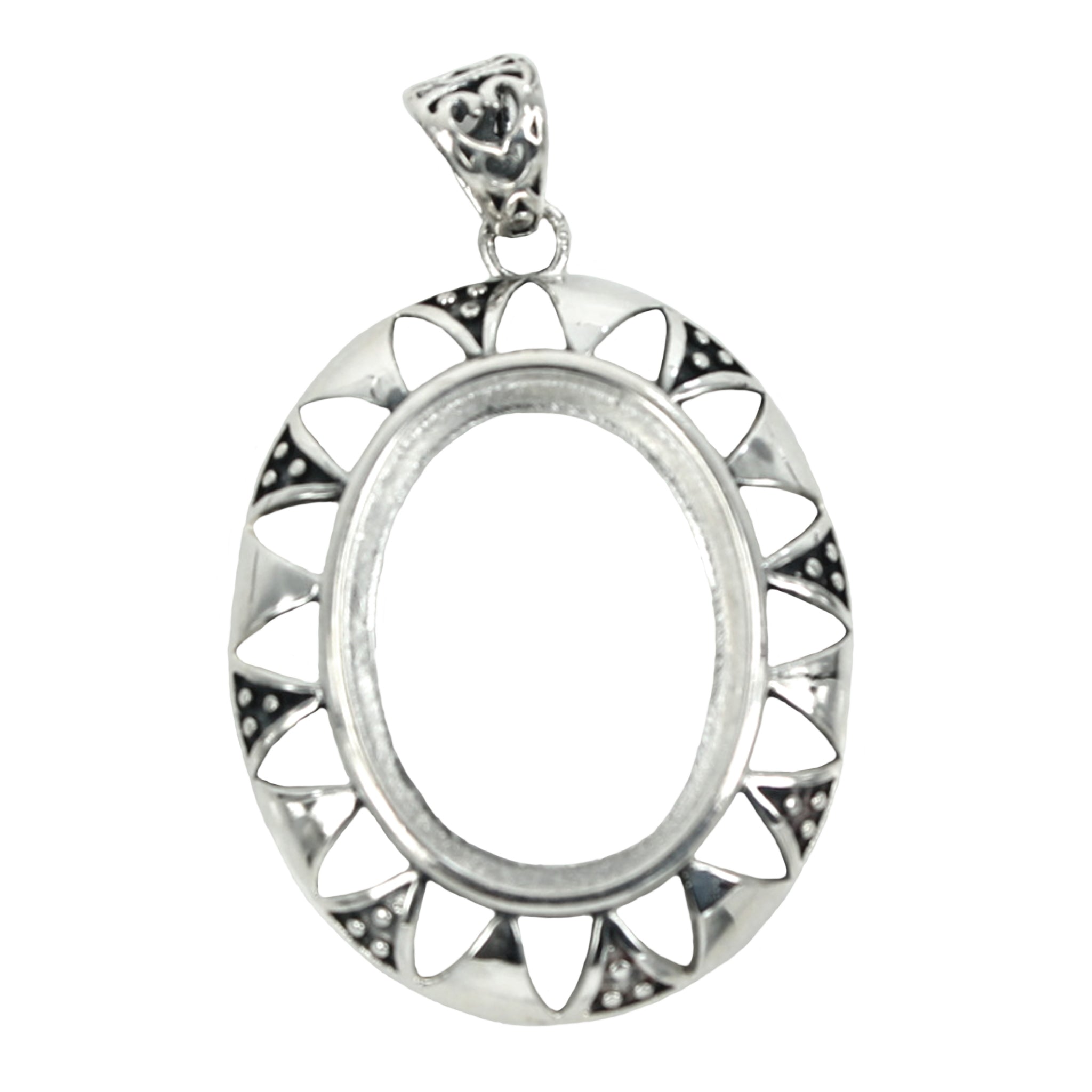 Oval Pendant With Triangle Border Frame and Soldered Loop and Bail in ...