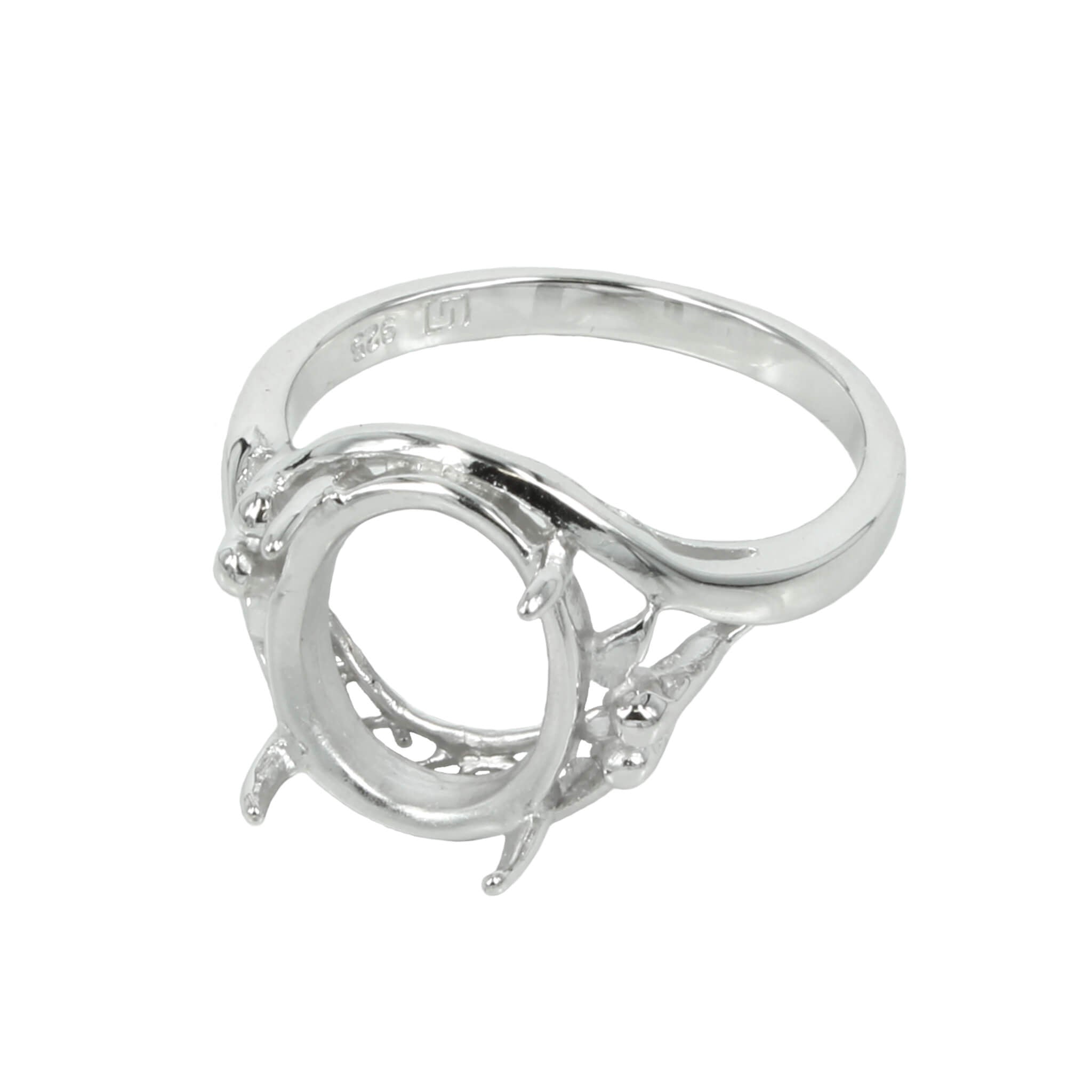 Cross-Over Ring Setting with Oval Prongs Mounting in Sterling Silver 1 ...