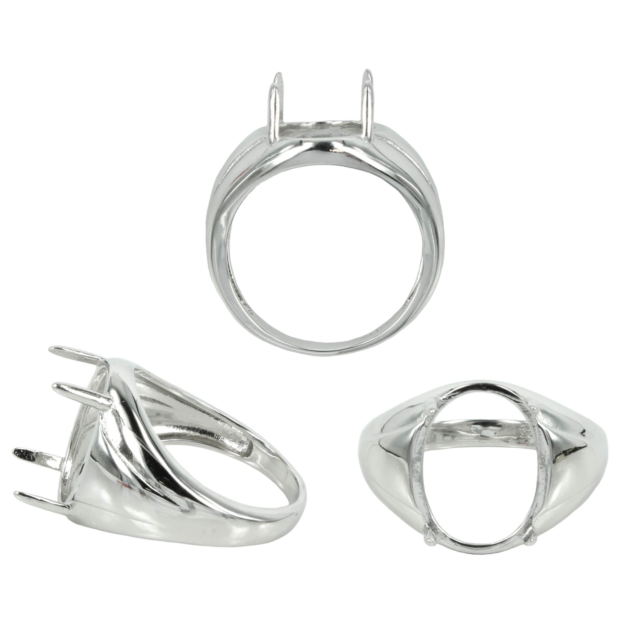 Wide Taper Ring with Oval Prong Mounting in Sterling Silver for 12x16m ...