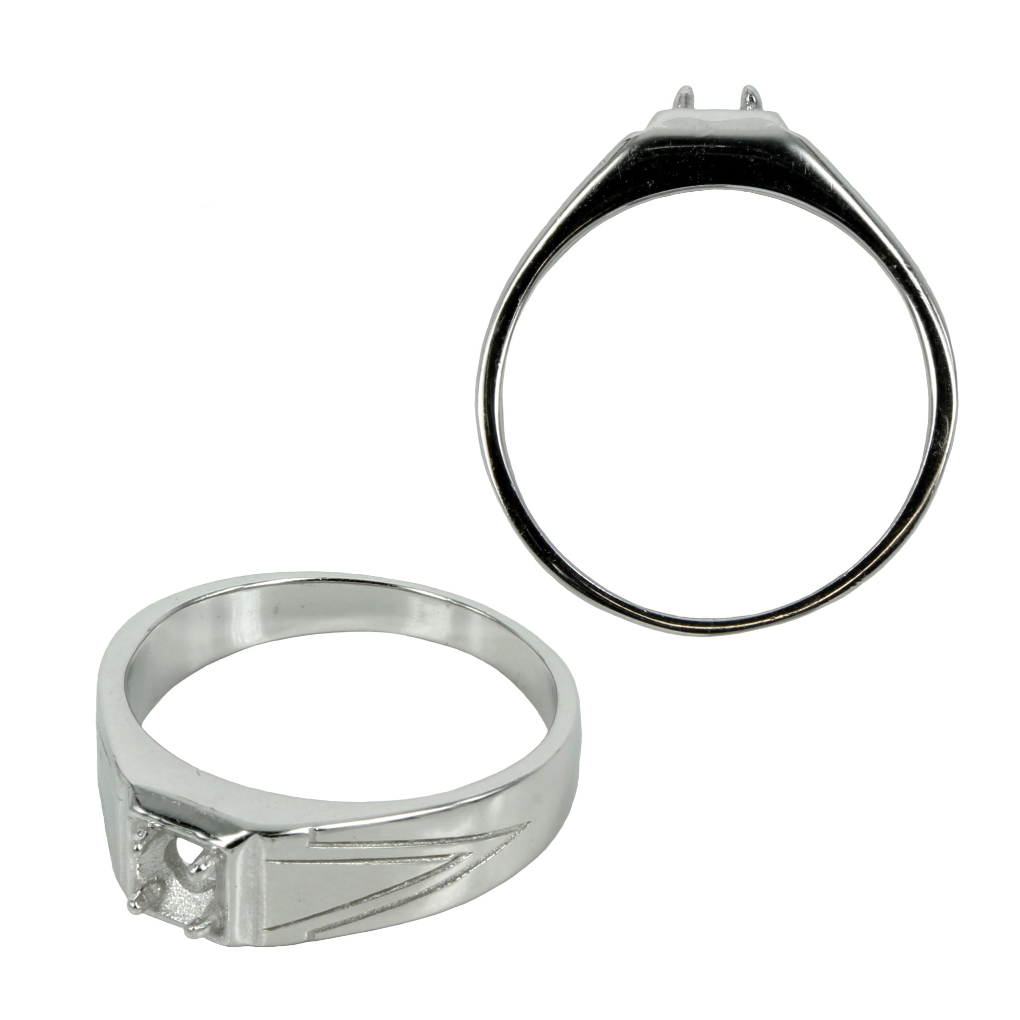 Chevron Decorated Box Style Ring in Sterling Silver for 3mm Round Ston ...